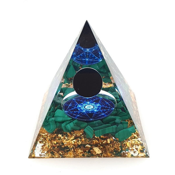 Orgone Pyramid with Malachite & Obsidian Sphere - Earth Inspired Gifts