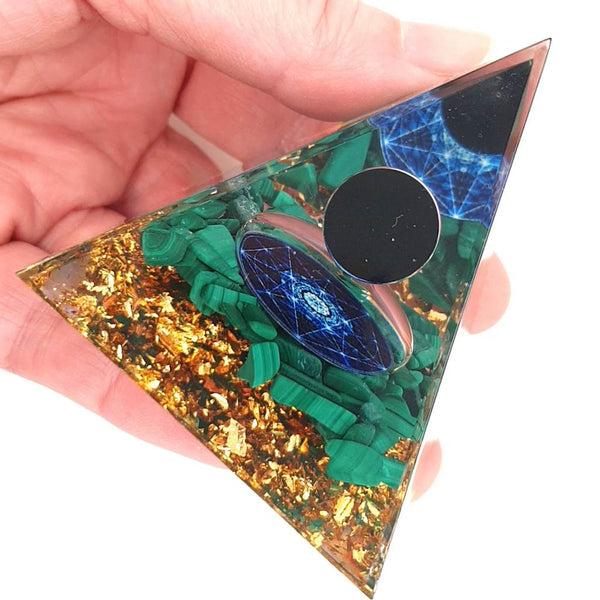 Orgone Pyramid with Malachite & Obsidian Sphere - Earth Inspired Gifts